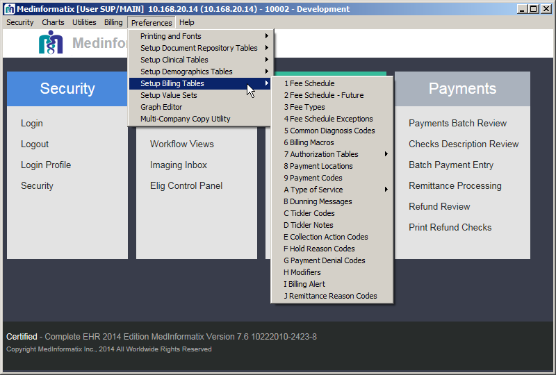 Billing Setup Tables
