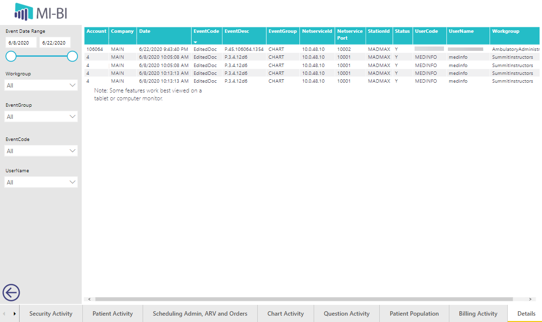 Mi Bi Activity Log