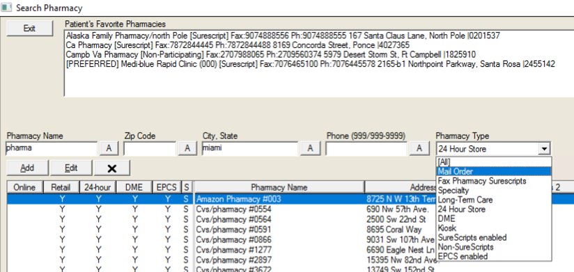 11 – SELECT A PHARMACY FROM A PATIENT CHART
