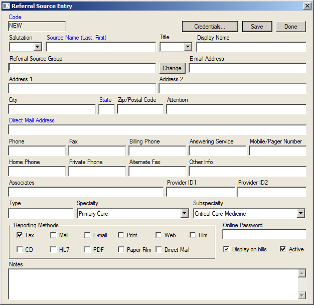 Demographics Setup Tables
