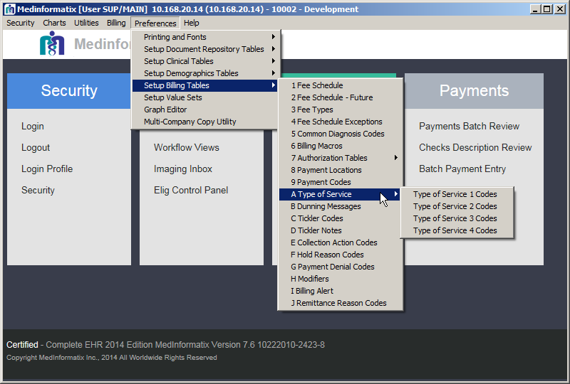 Billing Setup Tables