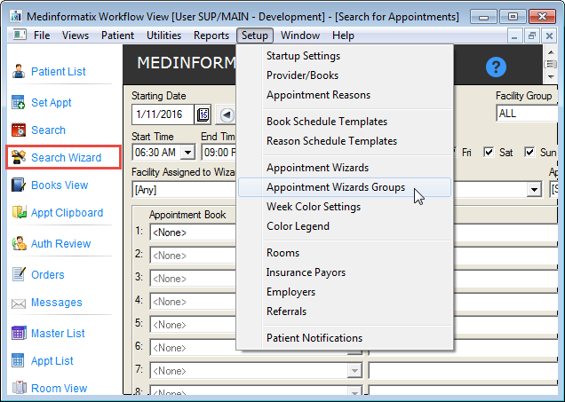 Setting up an Appointment Wizard